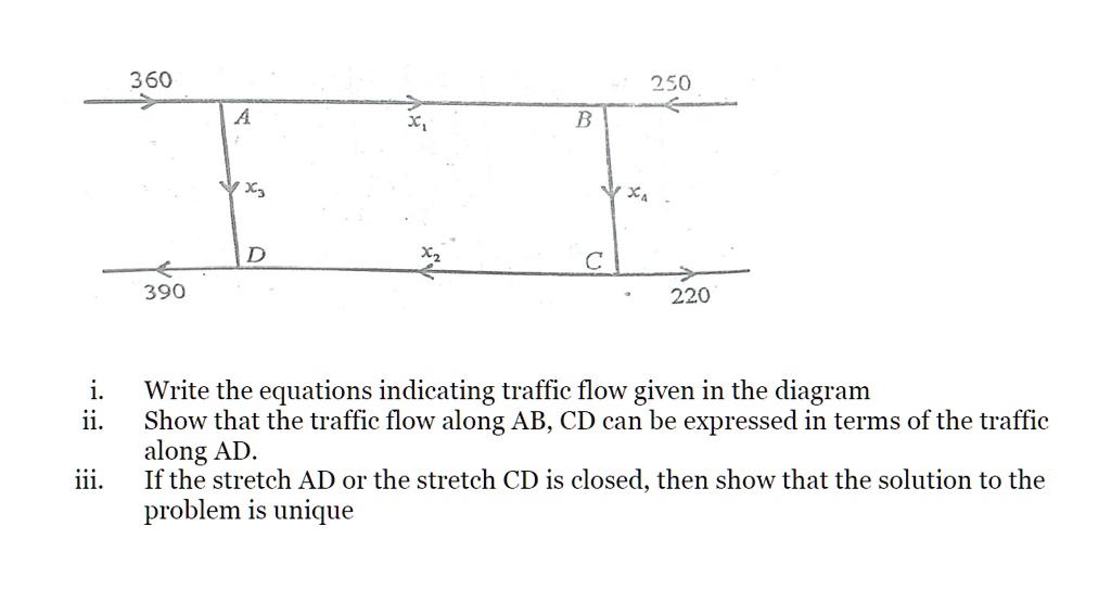 SOLVED: 360 25,0 390 220 Write the equations indicating traffic flow ...