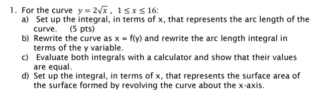 SOLVED: For the curve Y = 2Vx 1