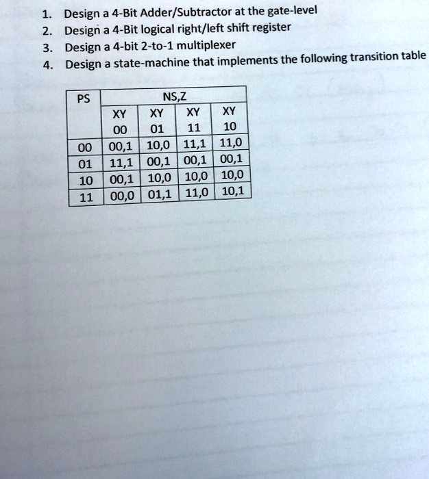 Solved 1design A 4 Bit Addersubtractor At The Gate Level 2 Design A 4 Bit Logical Rightleft