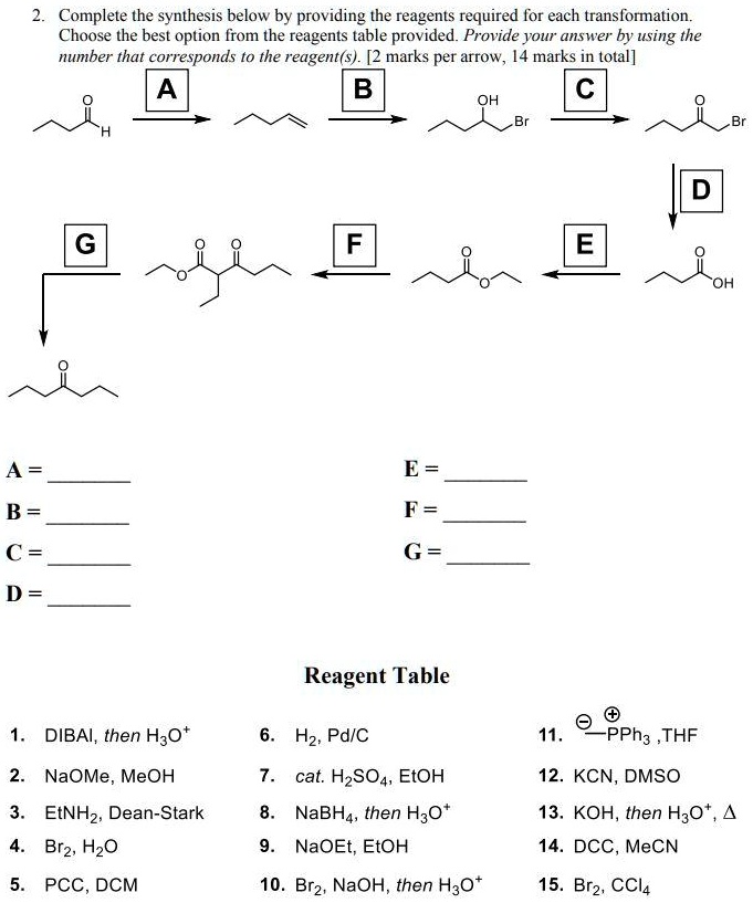 SOLVED: Complete the synthesis below by providing the reagents required ...