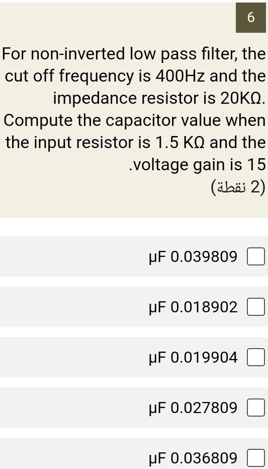 SOLVED: For a non-inverted low pass filter, the cutoff frequency is 400Hz and the impedance ...