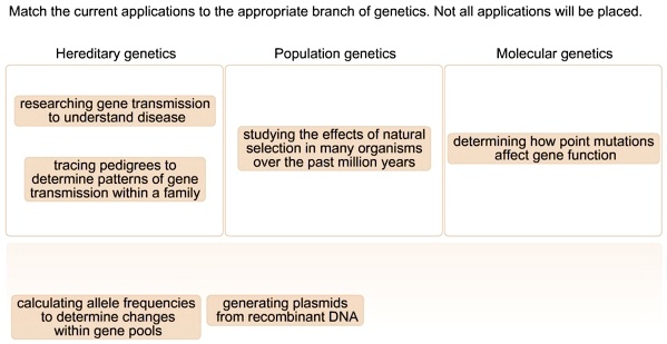Match the current applications to the appropriate branch of genetics ...