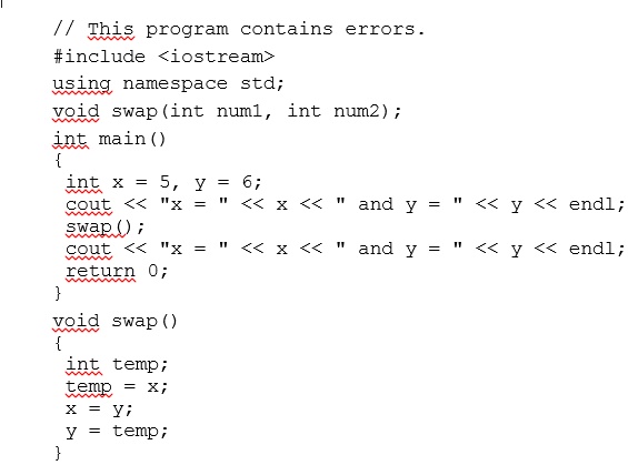 This Program Contains Errors Include Using Namespace Std Void Swap Int Num1 Int Num2 8260