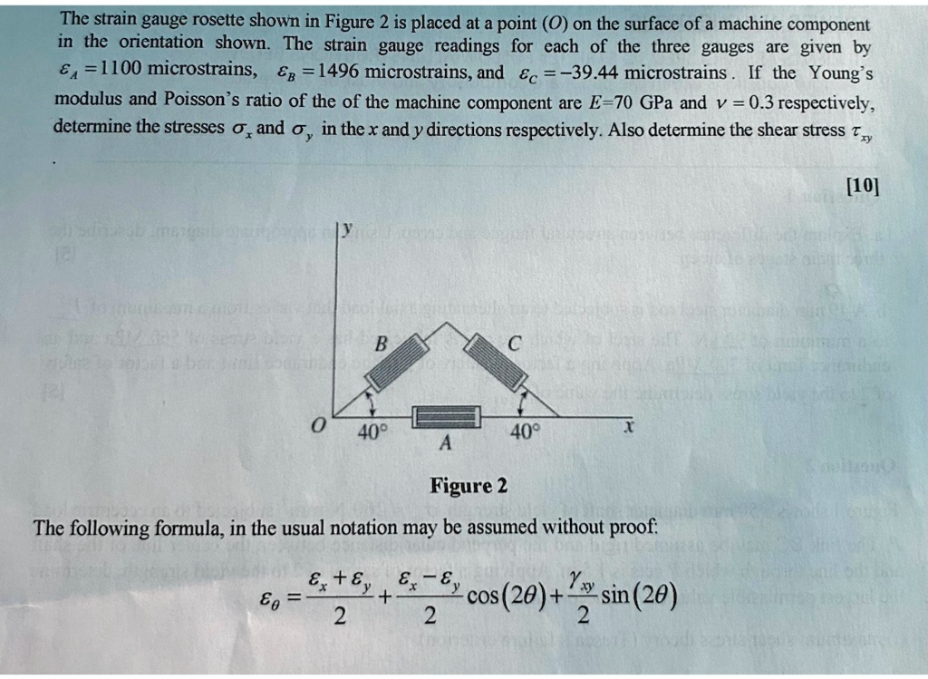 The strain gauge rosette shown in Figure 2 is placed at a point (O) on ...