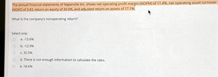 SOLVED: The annual financial statements of Naperville Inc. show net ...