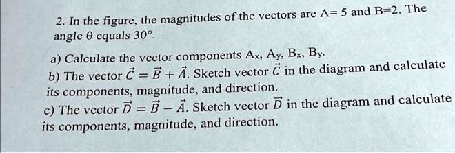 2. In the figure, the magnitudes of the vectors are A= 5 and B=2. The angle θequals 30°. a ...