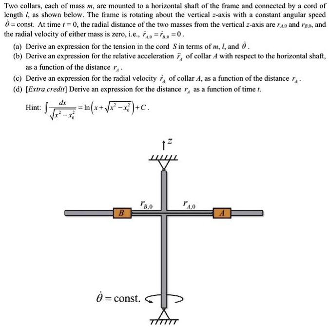 Two collars, each of mass m, are mounted to a horizontal shaft of the ...