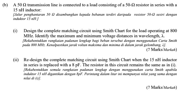 SOLVED: Electromagnetic Theory (6) A 50 Î© transmission line is connected to a load consisting ...