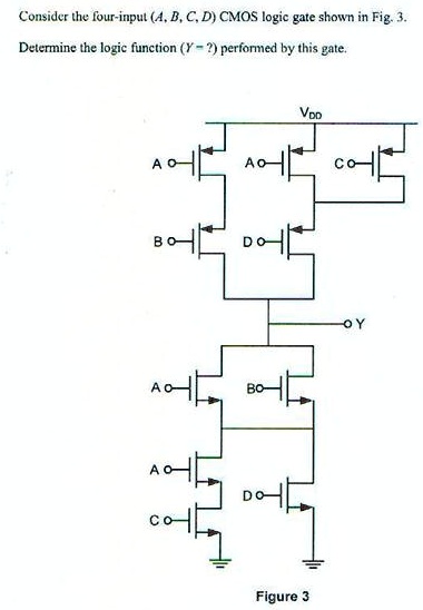 SOLVED: Consider the four-input A, B, C, D CMOS logic gate shown in Fig ... SOLVED: Consider the four-input A, B, C, D CMOS logic gate shown in Fig ...