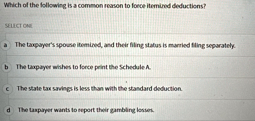 which of the following is a common reason to force itemized deductions ...