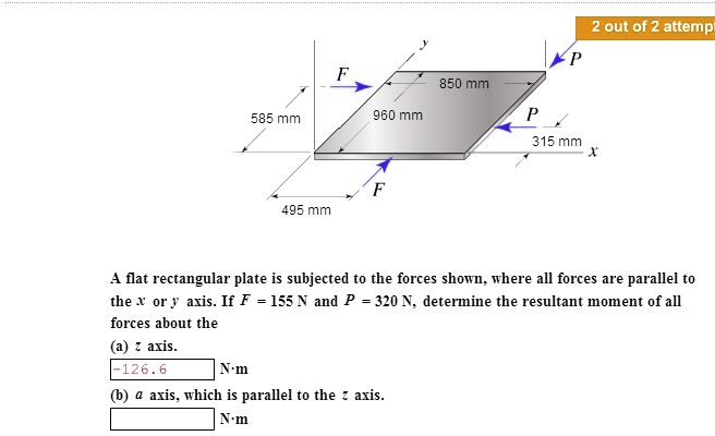 SOLVED: A flat rectangular plate is subjected to the forces shown ...