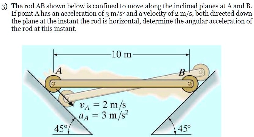 SOLVED: The rod AB shown below is confined to move along the inclined ...