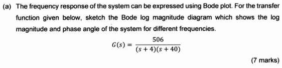 SOLVED: (a) The frequency response of the system can be expressed using Bode plot.For the ...