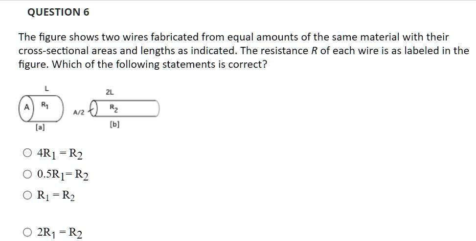 QUESTION 6 The figure shows two wires fabricated from equal amounts of ...