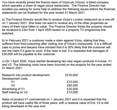 SOLVED: a) Write an email to the Finance Director explaining the ...