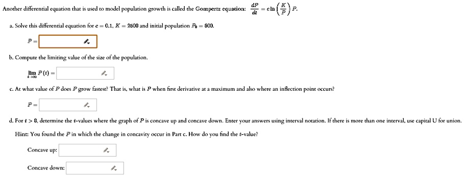 another differencial cquation that uyd model population growth calked the gomperz eq ation clr ...