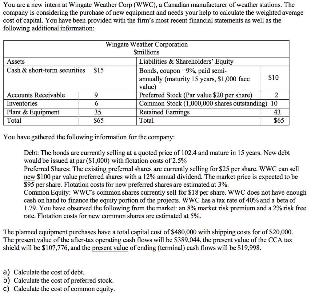 SOLVED: You are a new intern at Wingate Weather Corp (WWC), a Canadian ...