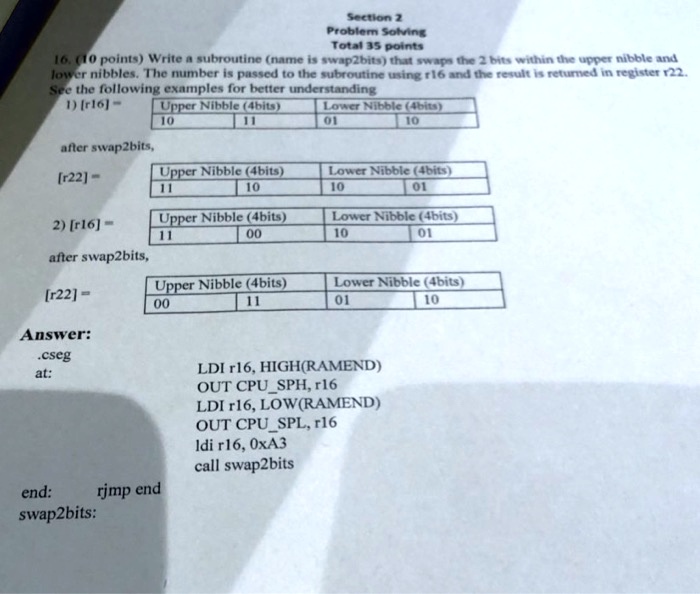 SOLVED: Problem Solving - Total 35 points Lower nibbles. The number is passed to the subroutine ...