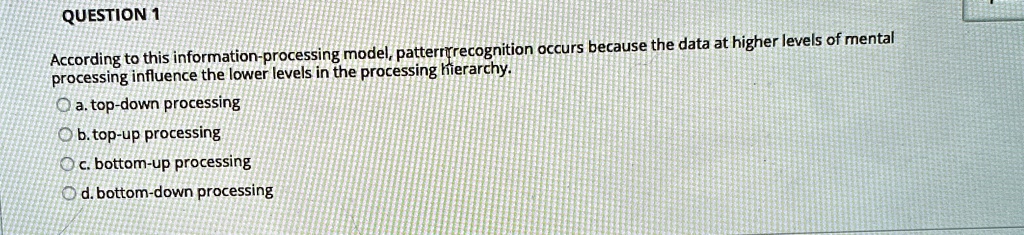 QUESTION 1 According to this information-processing model, pattern ...