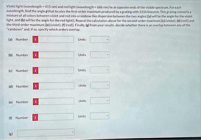 Violet light (wavelength = 415 nm) and red light (wavelength = 686 nm ...
