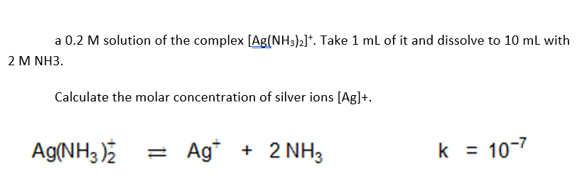 SOLVED: 2 MNH 3. Calculate the molar concentration of silver ions [Ag ...
