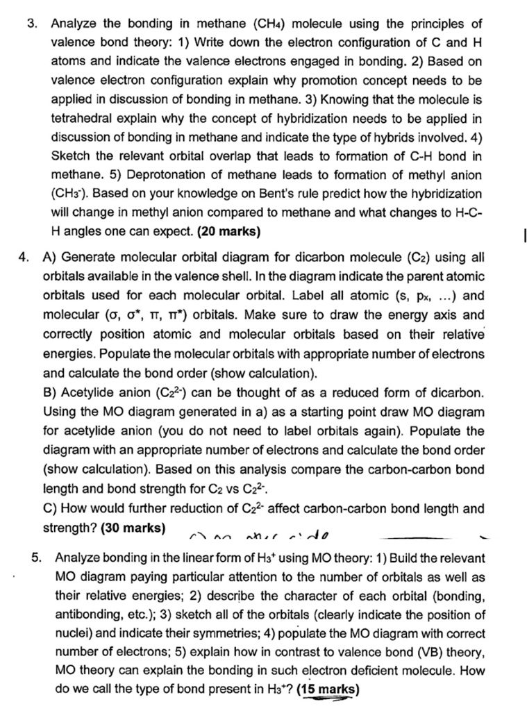 3. Analyze the bonding in methane (CH4 molecule using the principles of ...