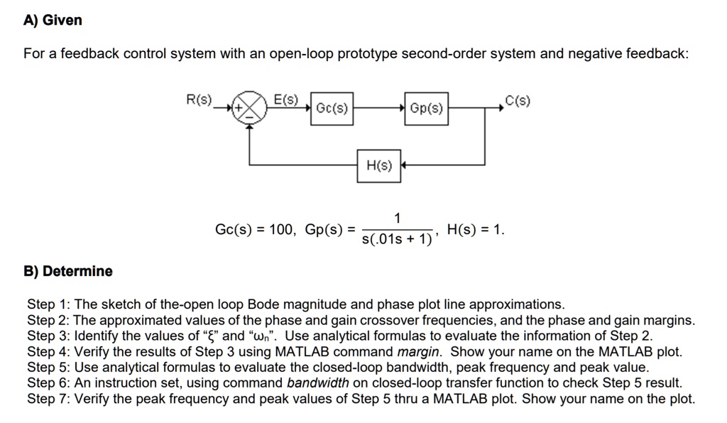 Solved For A Feedback Control System With An Open Loop Prototype Second Order System And