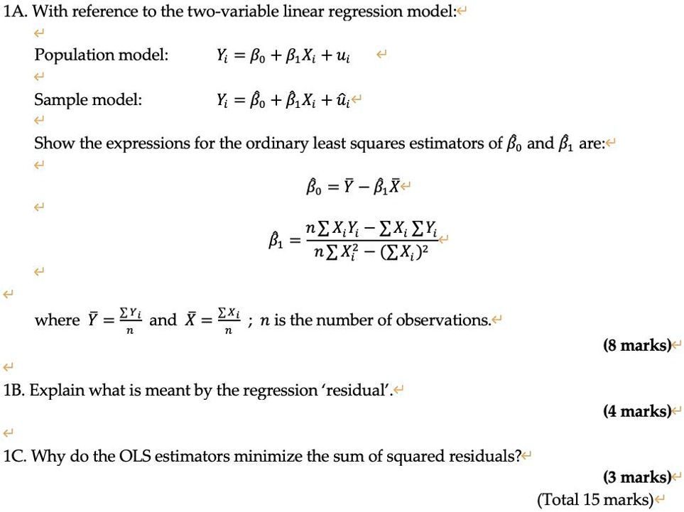 1a With Reference To The Two Variable Linear Regression Model Population Model Yi Bo Bixi 2658