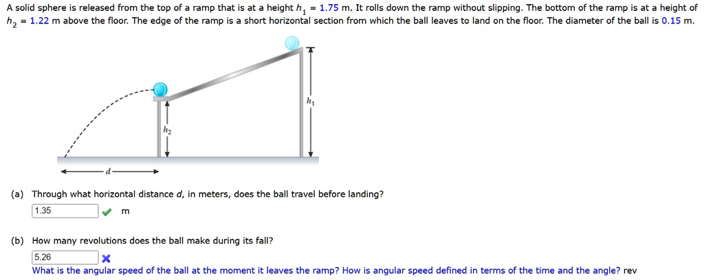 SOLVED: A solid sphere is released from the top of a ramp that is at a ...
