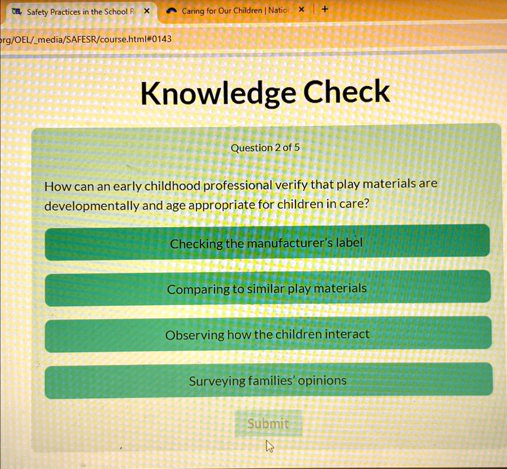 Knowledge Check Question 2 of 5 How can an early childhood professional ...