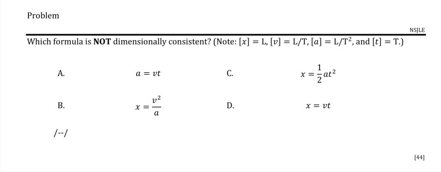 problem nsile which formula is not dimensionally consistent note x l v ...