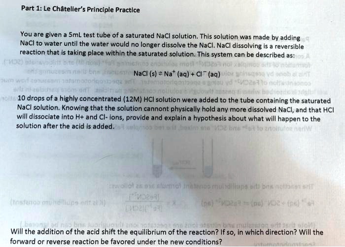 SOLVED: Part 1: Le Chatelier's Principle Practice You are given a small ...