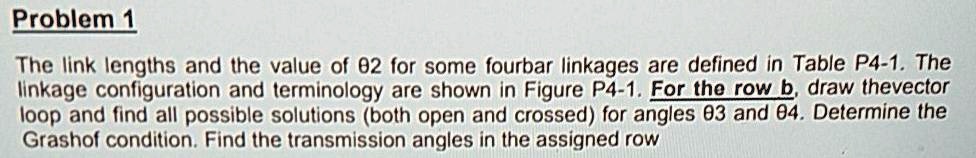 SOLVED: Problem1 The link lengths and the value of 02 for some fourbar ...