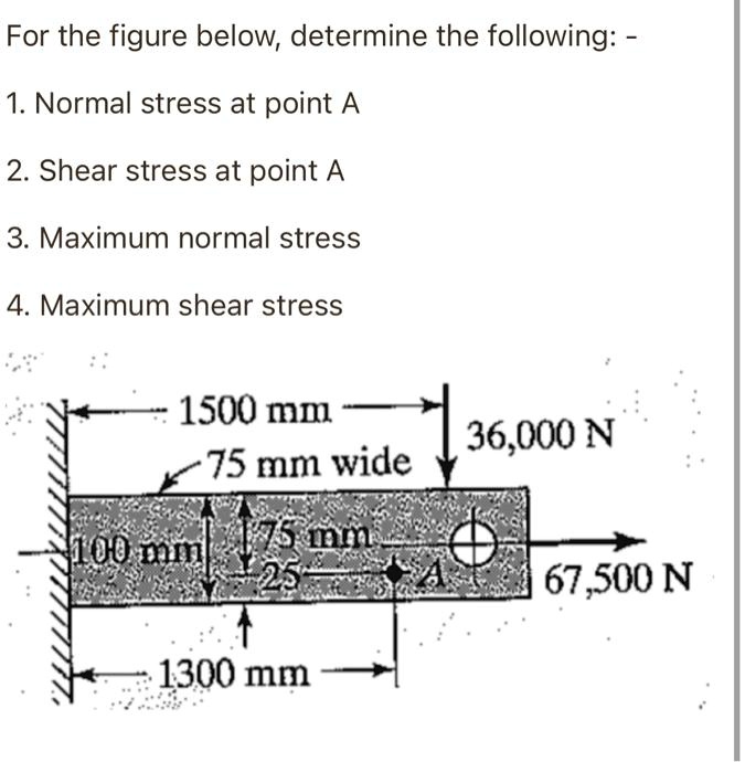 For the figure below, determine the following: - 1. Normal stress at ...