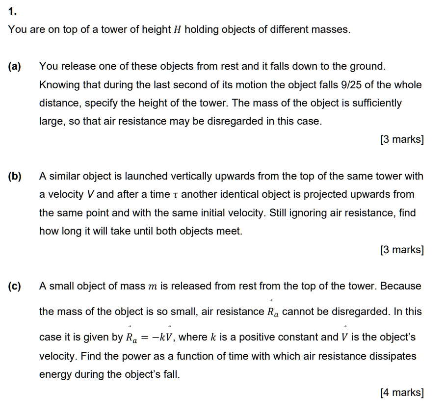 VIDEO solution: 1. You are on top of a tower of height H holding ...
