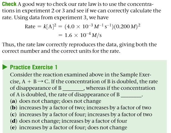 SOLVED: Check: A good way to check our rate law is to use the ...