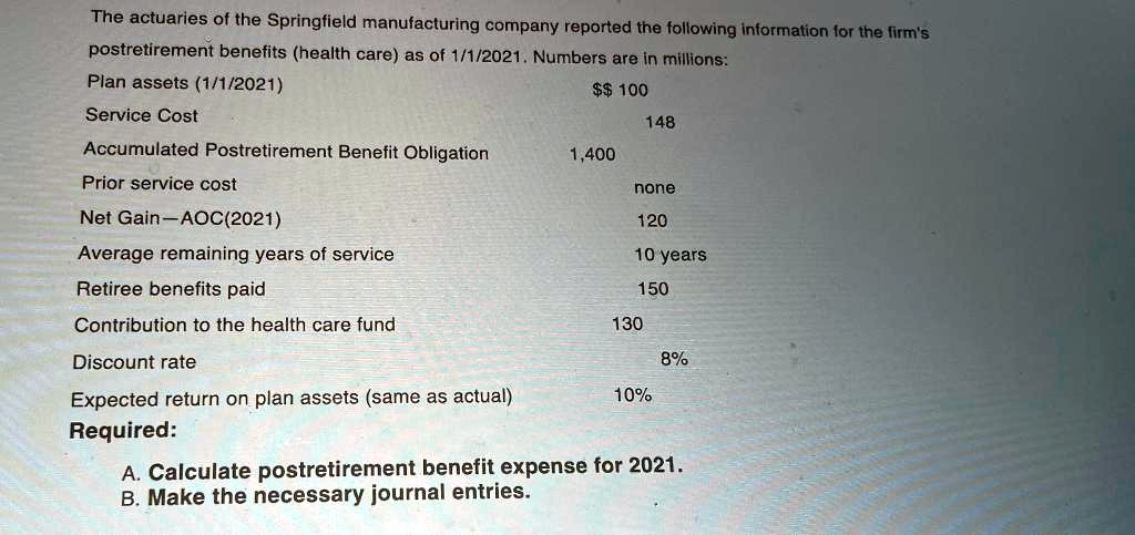 SOLVED: The actuaries of the Springfield Manufacturing Company reported ...