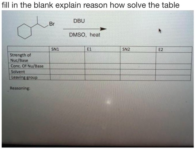 SOLVED:fill in the blank explain reason how solve the table DBU Br DMSO ...