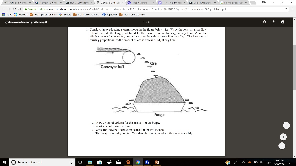 SOLVED: Consider the ore-loading system shown in the figure below. Let ...