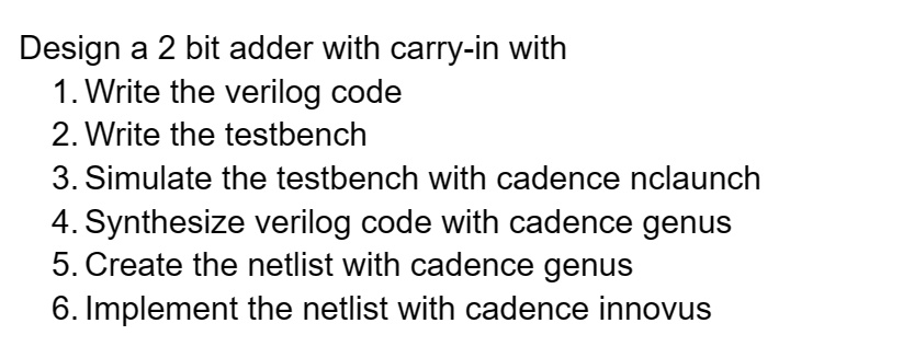 Solved Texts Design A 2 Bit Adder With Carry In 1 Write The Verilog Code 2 Write The