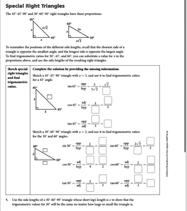 SOLVED: Special Right Triangles The 45"-45"-90"and 30-60 . 90" right ...