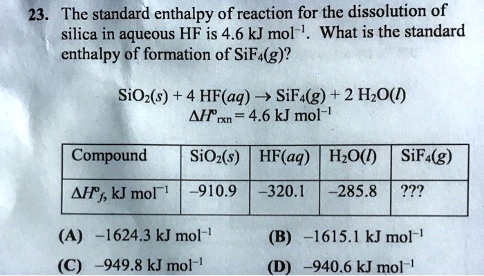SOLVED: 23. The standard enthalpy of reaction for the dissolution of ...
