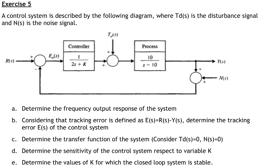 SOLVED: Exercise 5 A control system is described by the following ...