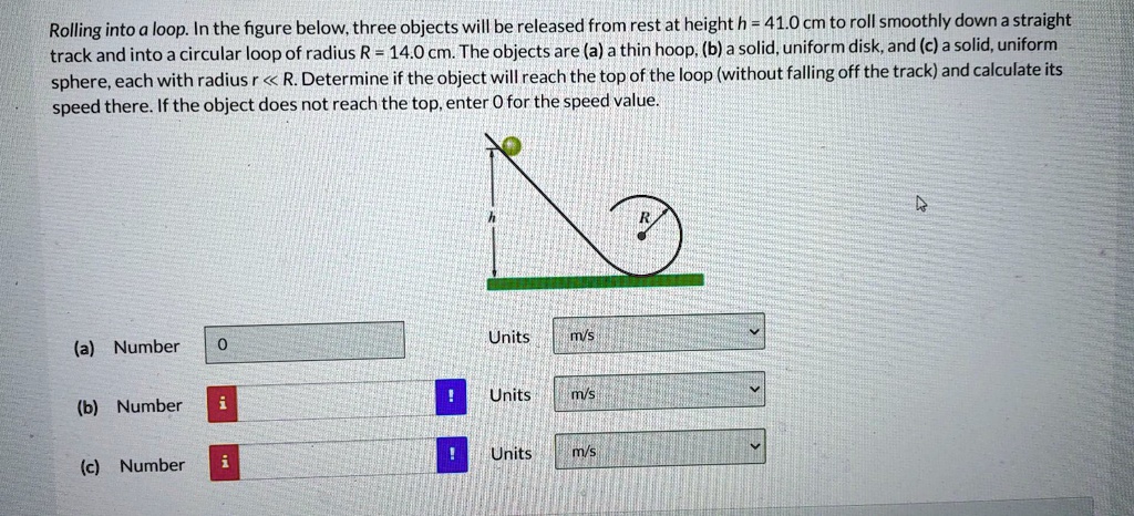Rolling into a loop. In the figure below, three objects will...