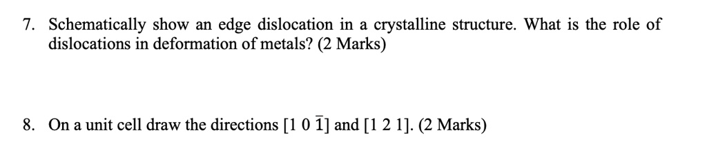 7. Schematically show an edge dislocation in a crystalline structure ...