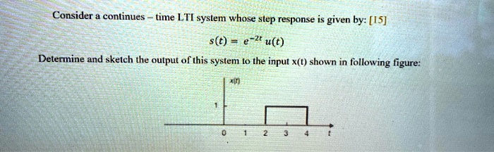 SOLVED: Consider a continuous-time LTI system whose step response is given by: [15] st=e^(-2ut ...