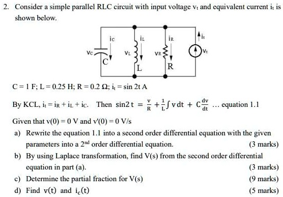 2. Consider a simple parallel RLC circuit with input voltage vt and ...