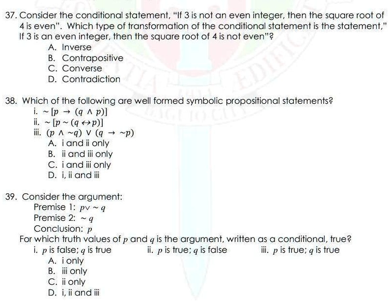 SOLVED: 37. Consider the conditional statement, "If 3 is nof an even ...