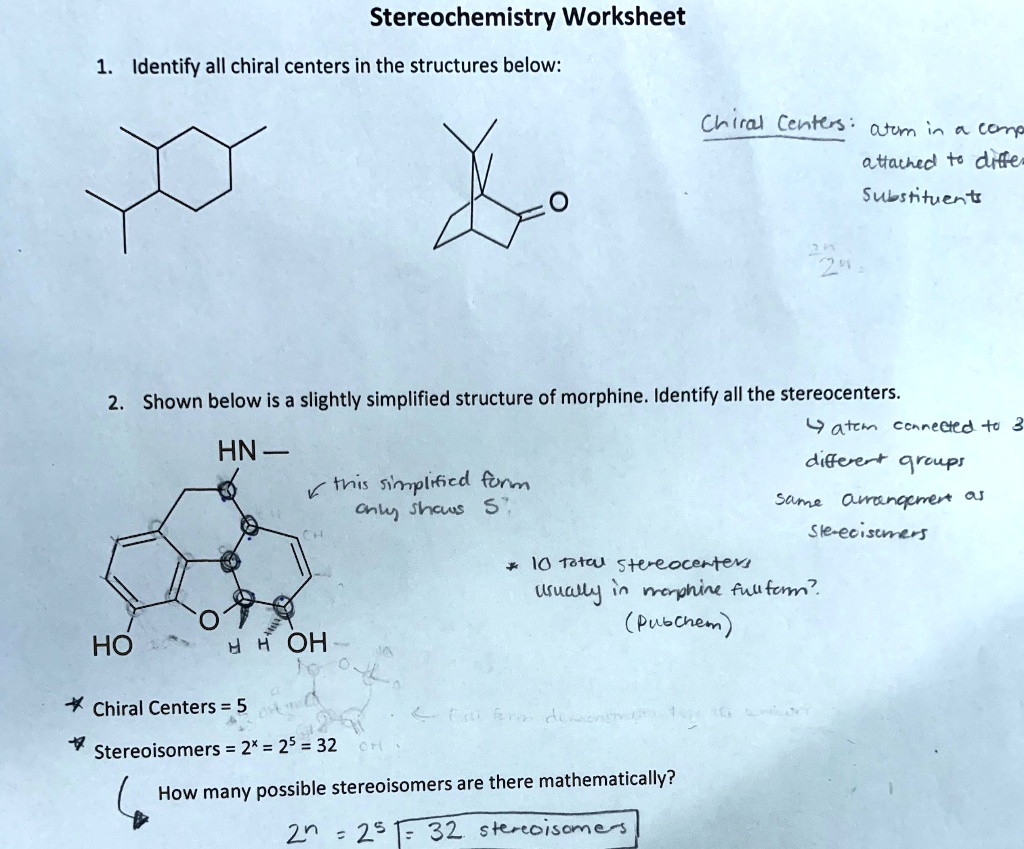 stereochemistry worksheet identify all chiral centers in the structures ...
