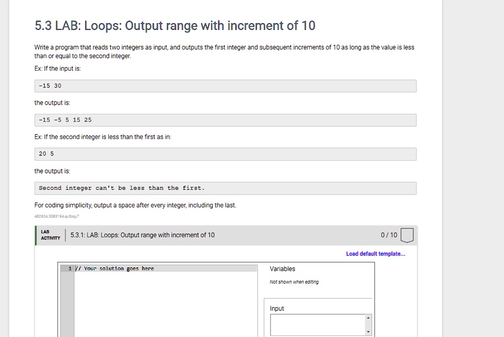 53 Lab Loops Output Range With Increment Of 10 Write A Program That 5129
